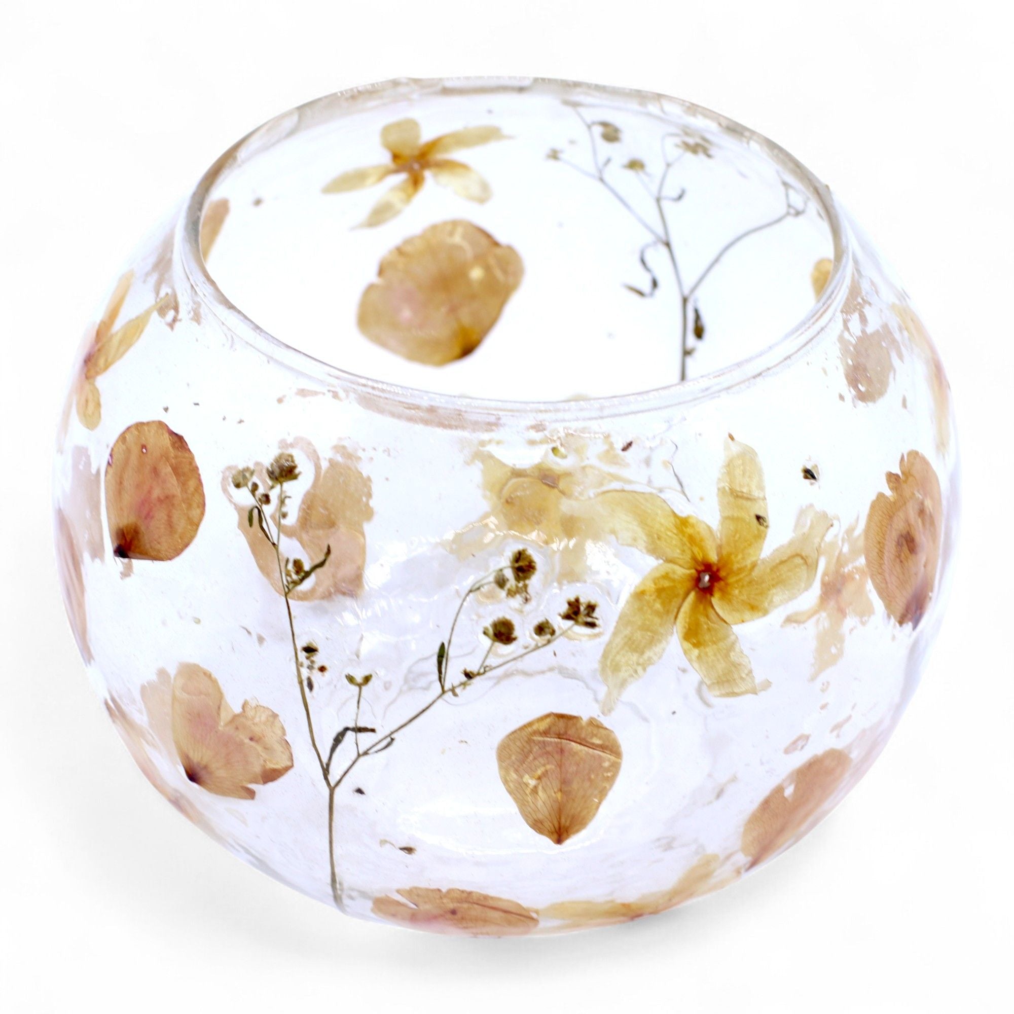 Large Rosa Bowl Candle Holder | Recycled Glass Pressed Flower Decor ...